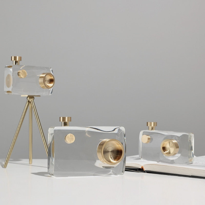 Solid Crystal Hand-Crafted Gold Tripod Camera Sculpture – OnShelf